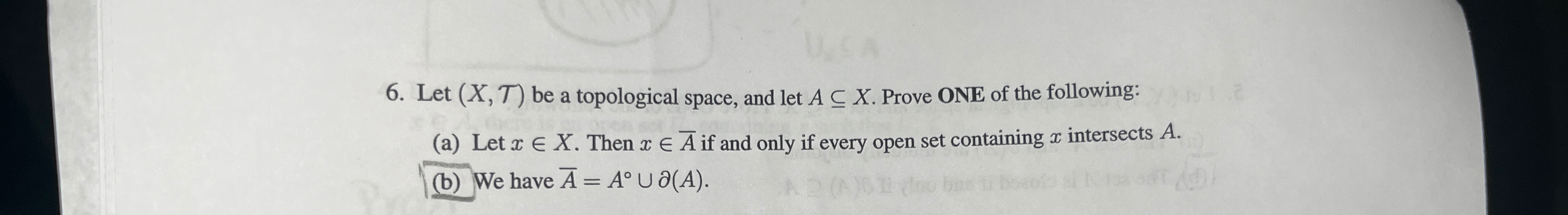 Solved Let (x,T) ﻿be a topological space, and let Asubex. | Chegg.com