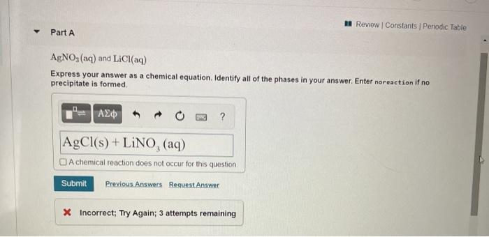 Solved 1 Review Constants Periodic Table Part A AgNO3(aq) | Chegg.com
