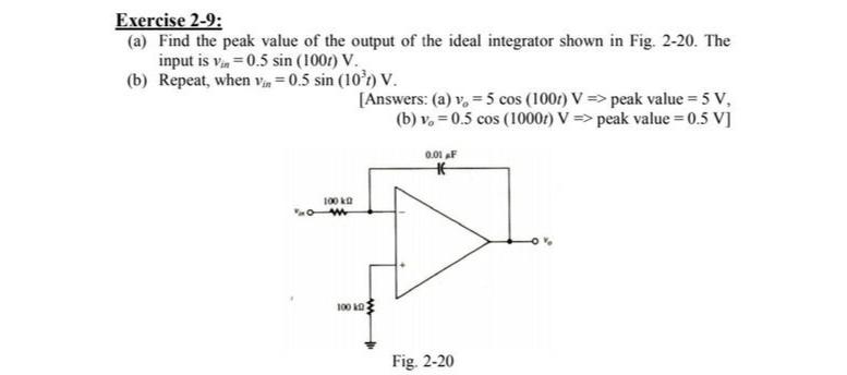 Solved Exercise 2-9:(a) ﻿Find the peak value of the output | Chegg.com