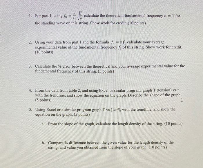 Solved Table for String Part 1 (5 points) L(m) 4.0 5*10^-3 | Chegg.com