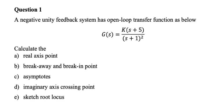Solved A negative unity feedback system has open-loop | Chegg.com