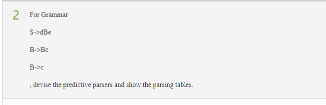 Solved 2 For Grammar S->dBe B->Bc B->c devise the predictive | Chegg.com