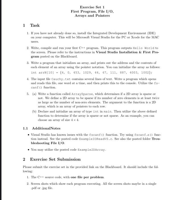 Solved Arrays and Pointers 1 Task 1. If you have not already | Chegg.com