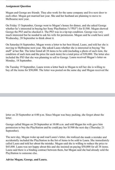 Solved Assignment Question Megan and George are friends. | Chegg.com