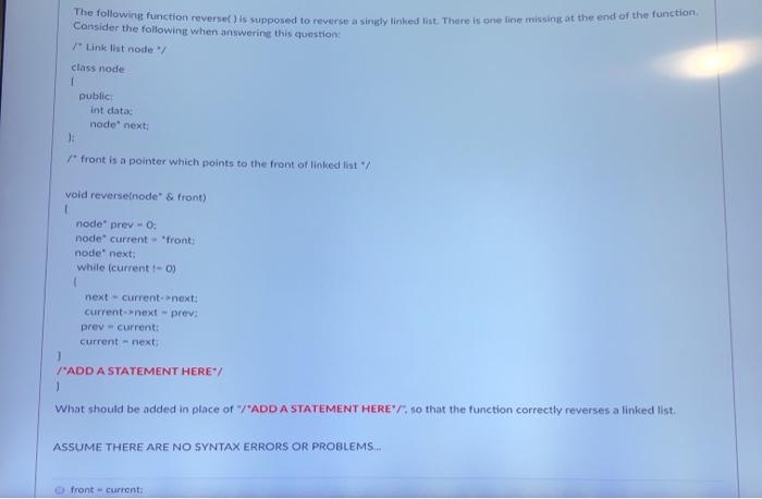 Solved The following function reverse() is supposed to | Chegg.com