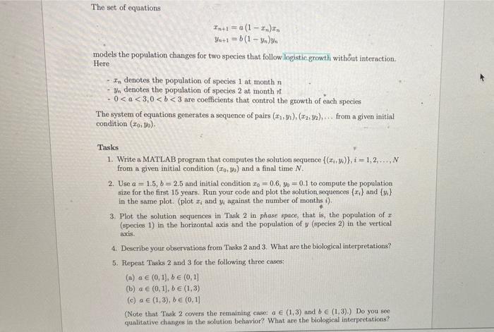 Solved The set of equations Int1 =(1-4). Pn+1 = (1 - .) | Chegg.com