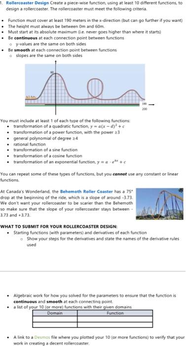 Solved 1. Rollercoaster Design Create a piece-wise function, | Chegg.com