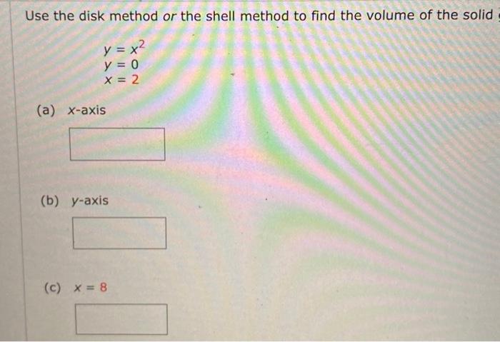 Solved Use the disk method or the shell method to find the | Chegg.com