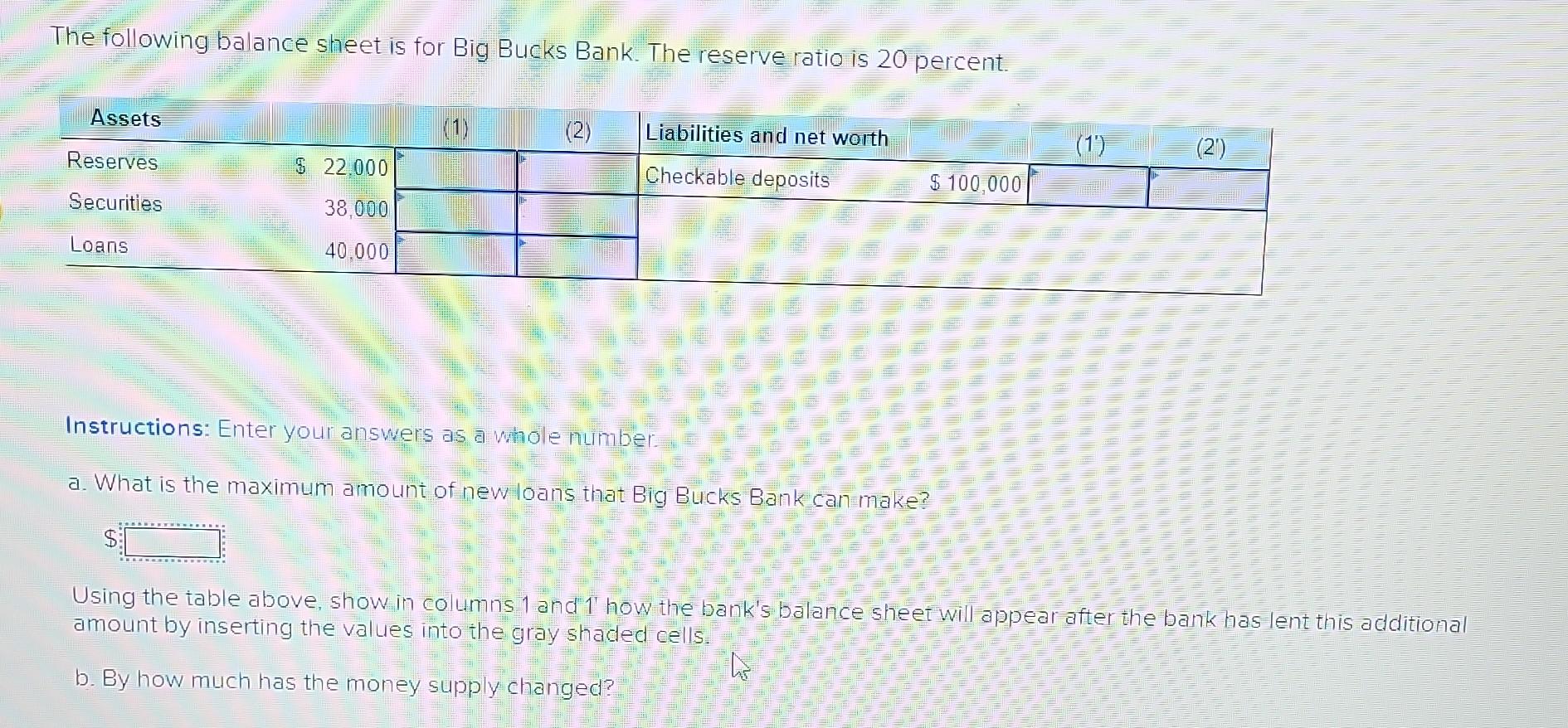 Solved The following balance sheet is for Big Bucks Bank. | Chegg.com