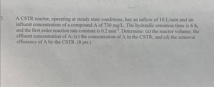 Solved A CSTR reactor, operating at steady state conditions, | Chegg.com
