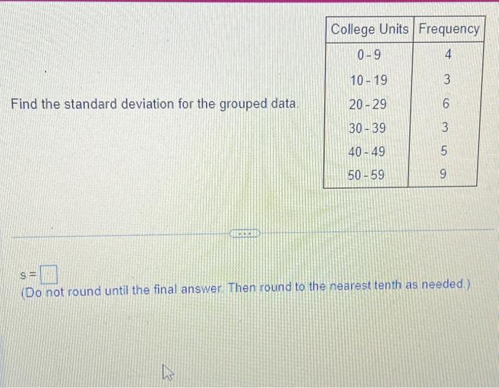 Solved Find the standard deviation for the grouped data | Chegg.com