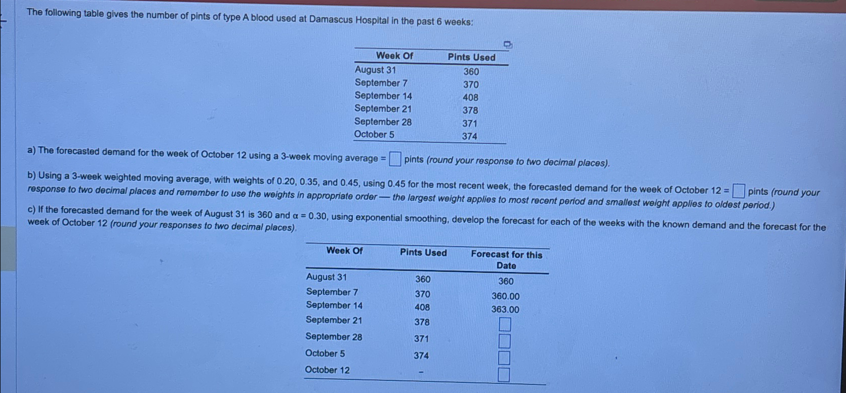Solved The following table gives the number of pints of type | Chegg.com