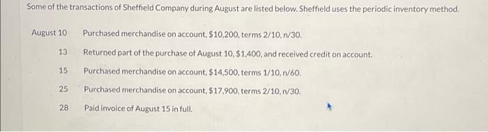 Solved Some of the transactions of Sheffield Company during | Chegg.com