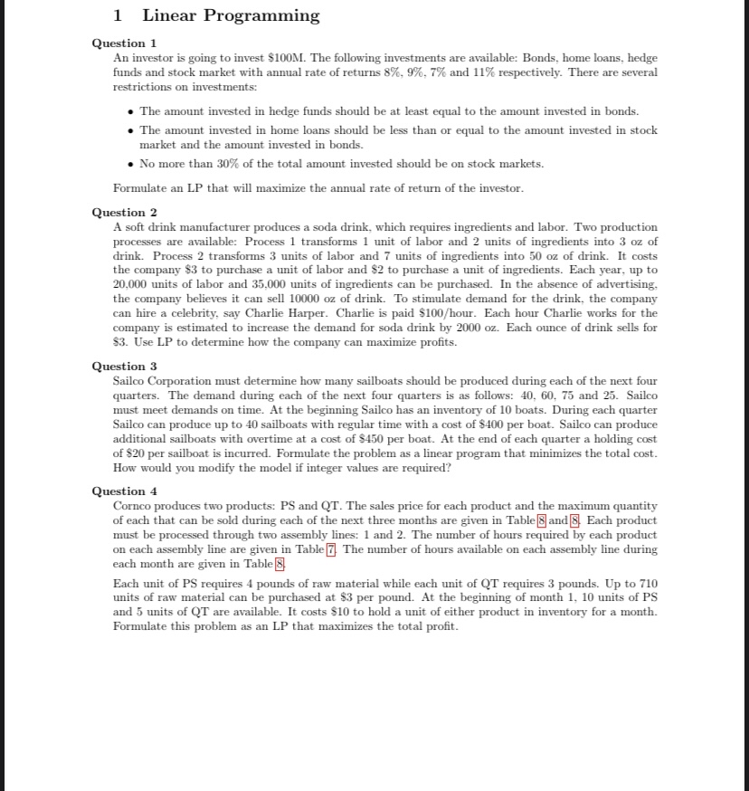 Solved 1 ﻿Linear ProgrammingQuestion 1An investor is going | Chegg.com