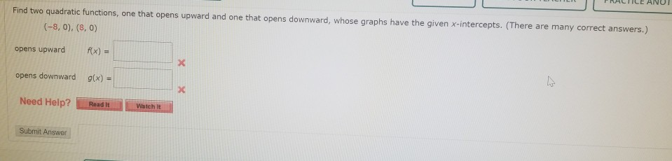 Solved Find two quadratic functions, one that opens upward | Chegg.com