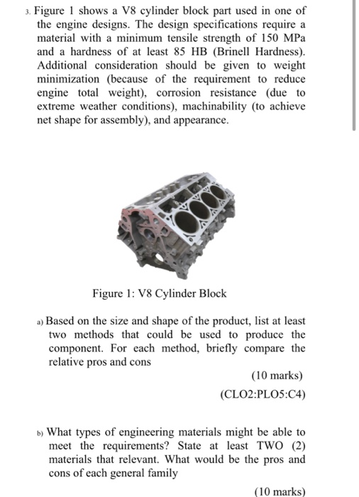 Solved 3. Figure 1 shows a V8 cylinder block part used in | Chegg.com