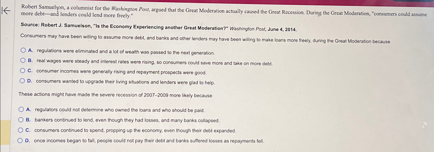 Solved Robert Samuelson, a columnist for the Washington | Chegg.com