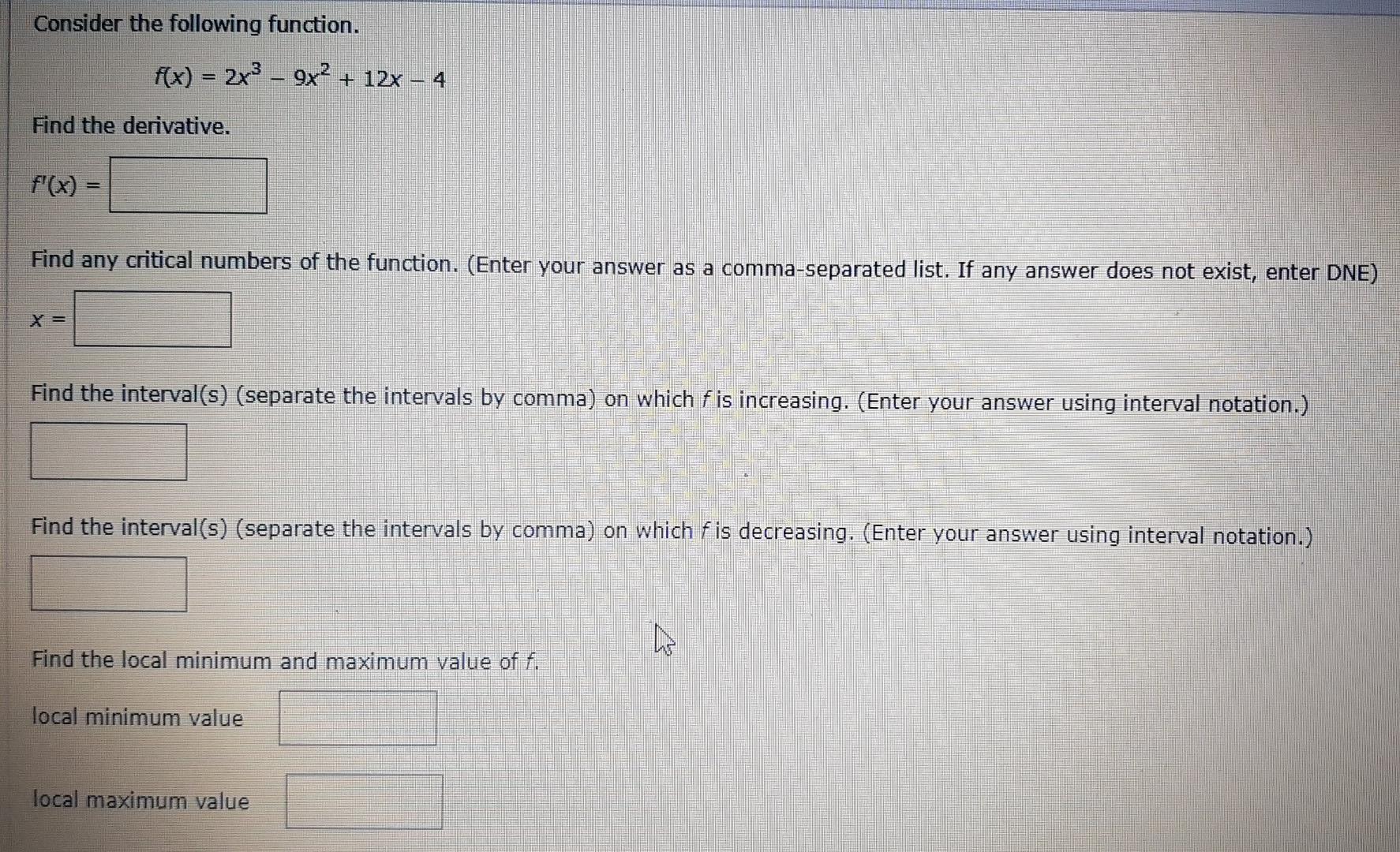 Solved Consider the following function. f(x) = 2x3 - 9x2 + | Chegg.com