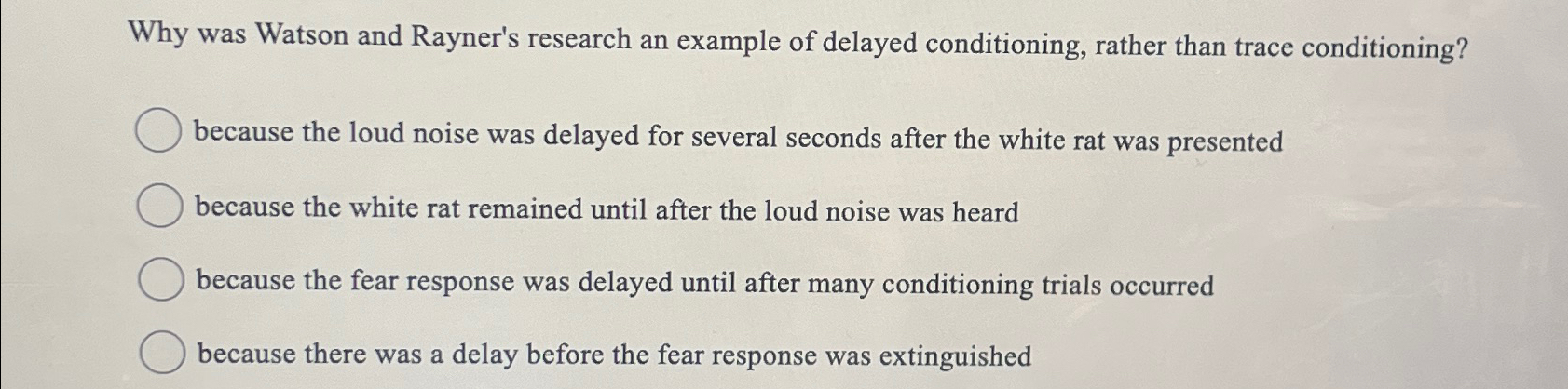 Solved Why was Watson and Rayner's research an example of | Chegg.com