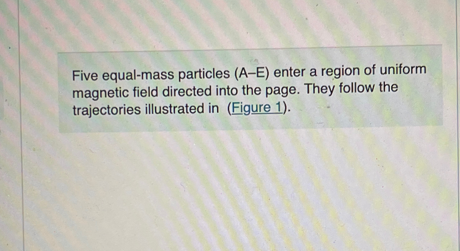 Solved Five equal-mass particles (A-E) ﻿enter a region of | Chegg.com