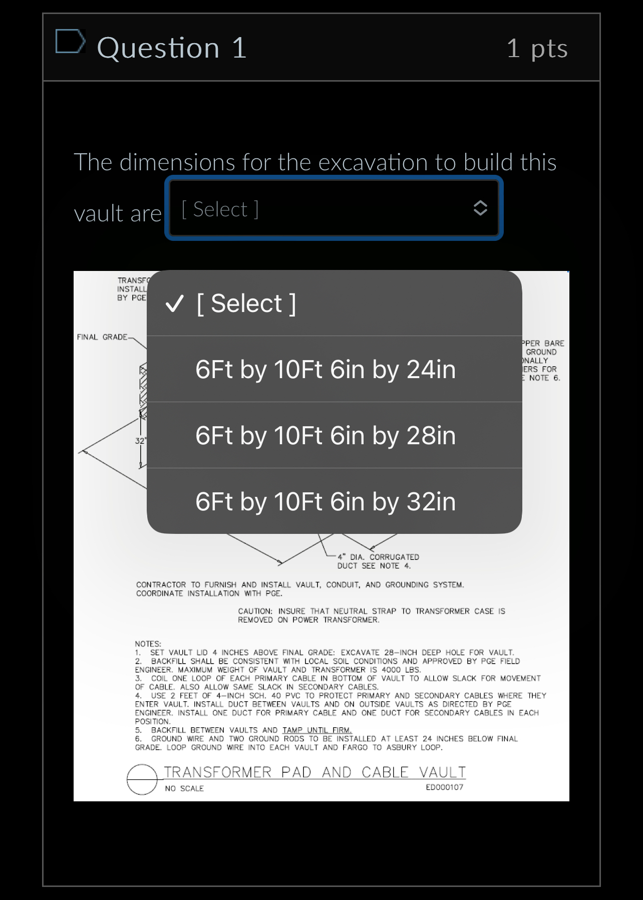 Solved Question 11 ﻿ptsThe dimensions for the excavation to | Chegg.com