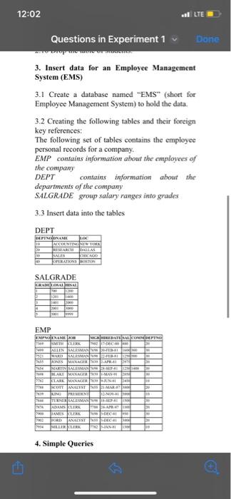 4.7 List the names, numbers, and departments of all | Chegg.com