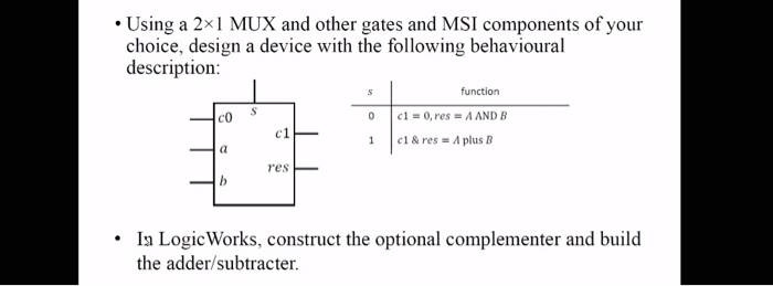 Using a 2x1 MUX and other gates and MSI components | Chegg.com