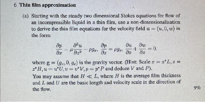 Solved Thin film approximation (a) Starting with the steady | Chegg.com