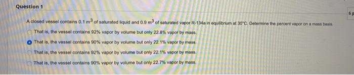 Solved A closed vessel contains 0.1 m3 of saturated liquid | Chegg.com