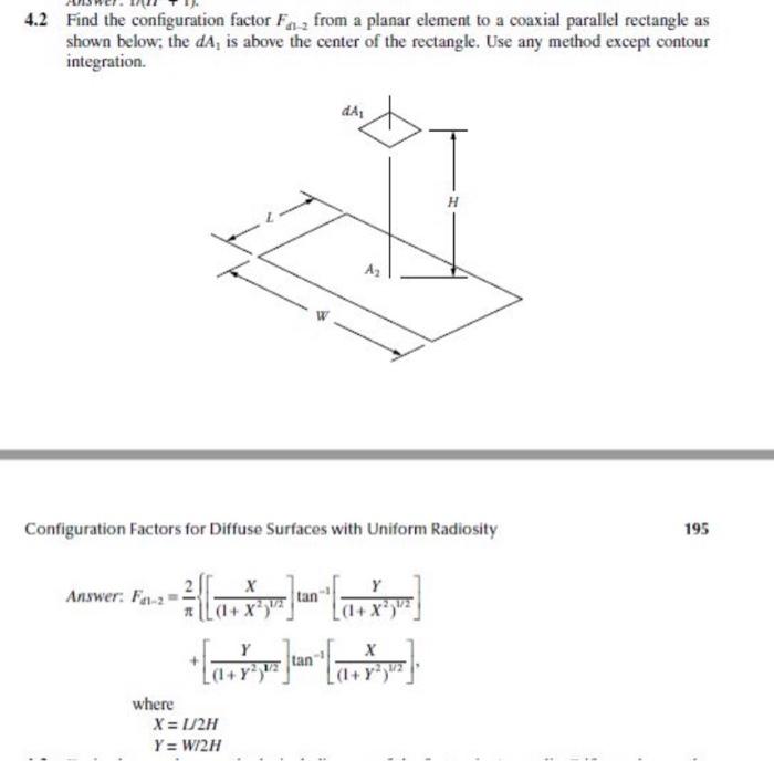 Solved 4.2 Find the configuration factor Fa−2 from a planar | Chegg.com