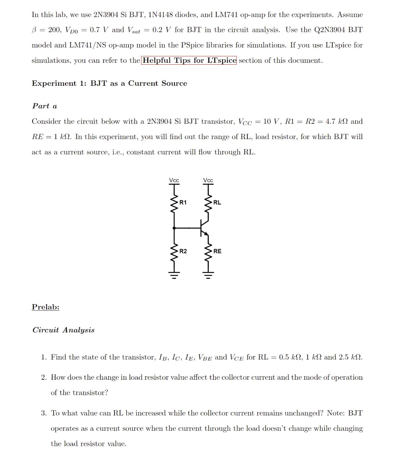 Solved In this lab, we use 2N3904 ﻿Si BJT, 1 ﻿N4148 ﻿diodes, | Chegg.com