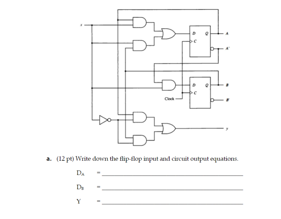 Solved a. (12 ﻿pt) ﻿Write down the flip-flop input and | Chegg.com