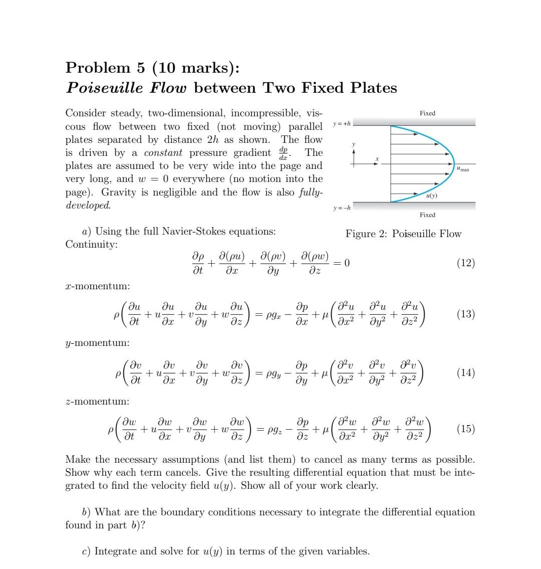 Solved Problem 5 (10 marks): Poiseuille Flow between Two | Chegg.com