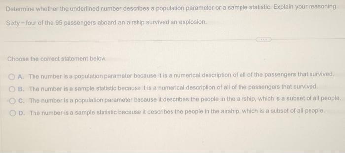 Solved Determine whether the underlined number describes a | Chegg.com