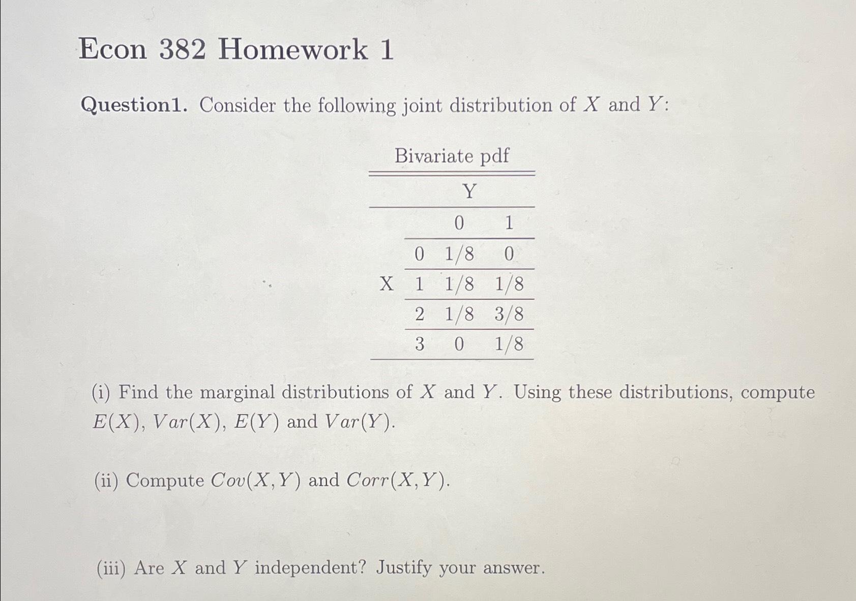 Solved Econ 382 ﻿Homework 1Question1. ﻿Consider the | Chegg.com