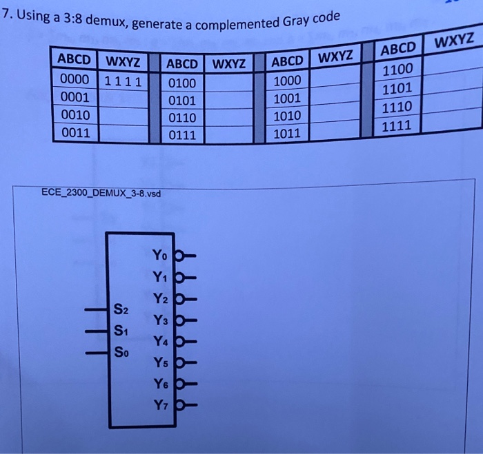 Solved 7. Using a 3:8 demux, generate a complem mented Gray | Chegg.com
