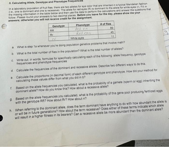 II. Calculating Allele, Genotype and Phenotype | Chegg.com