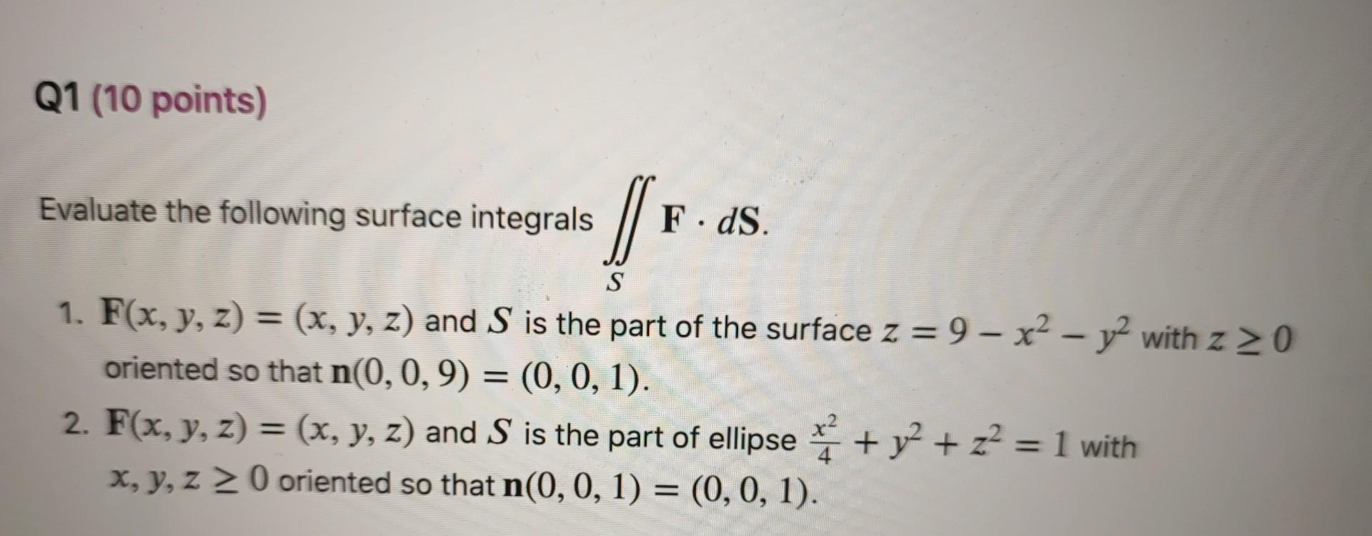 Solved Q1 (10 points) Evaluate the following surface | Chegg.com