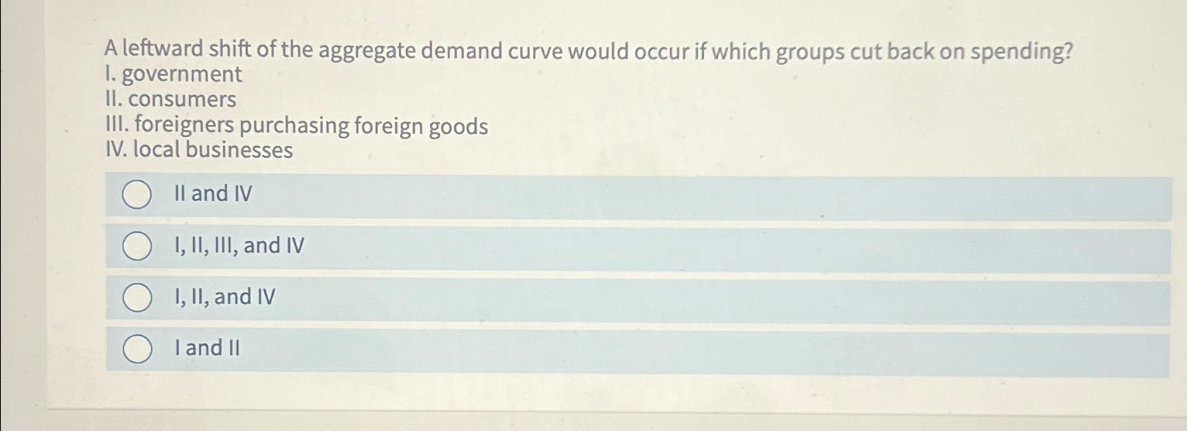 Solved A leftward shift of the aggregate demand curve would | Chegg.com