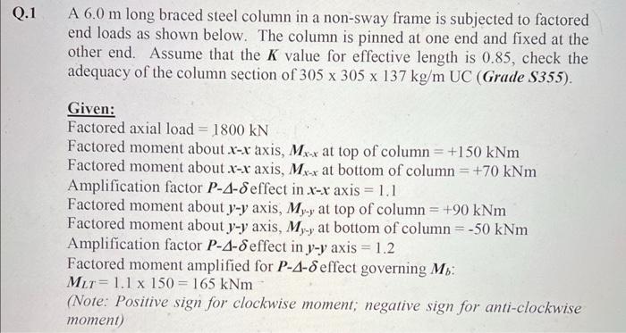 A 6.0 m long braced steel column in a non-sway frame | Chegg.com