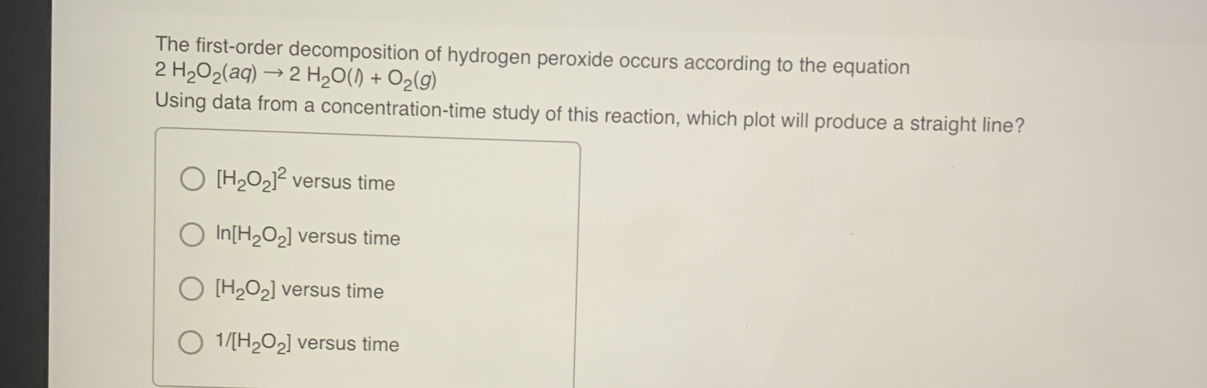 Solved The first-order decomposition of hydrogen peroxide | Chegg.com