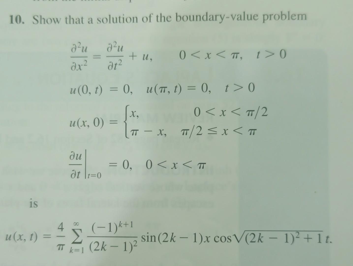 Solved 10. Show that a solution of the boundary-value | Chegg.com