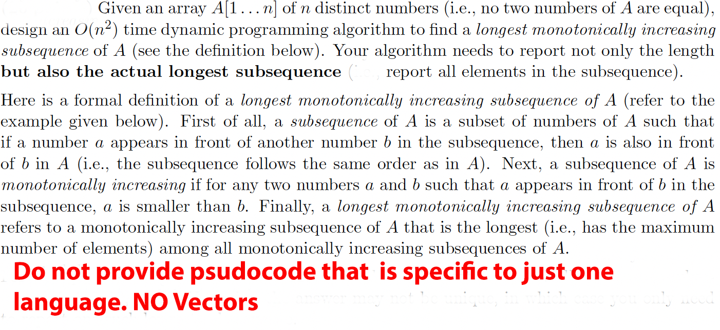 Solved Given an array A[1dotsn] ﻿of n ﻿distinct numbers | Chegg.com