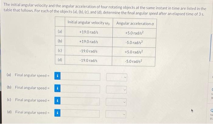 Solved The initial angular velocity and the angular | Chegg.com
