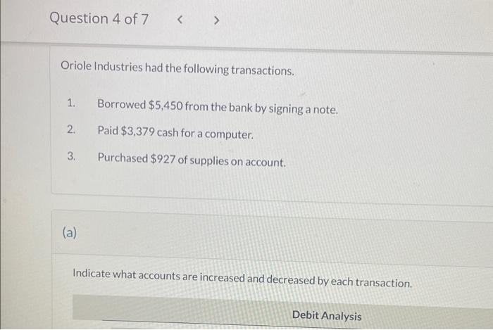 Solved Oriole Industries had the following transactions. 1. | Chegg.com
