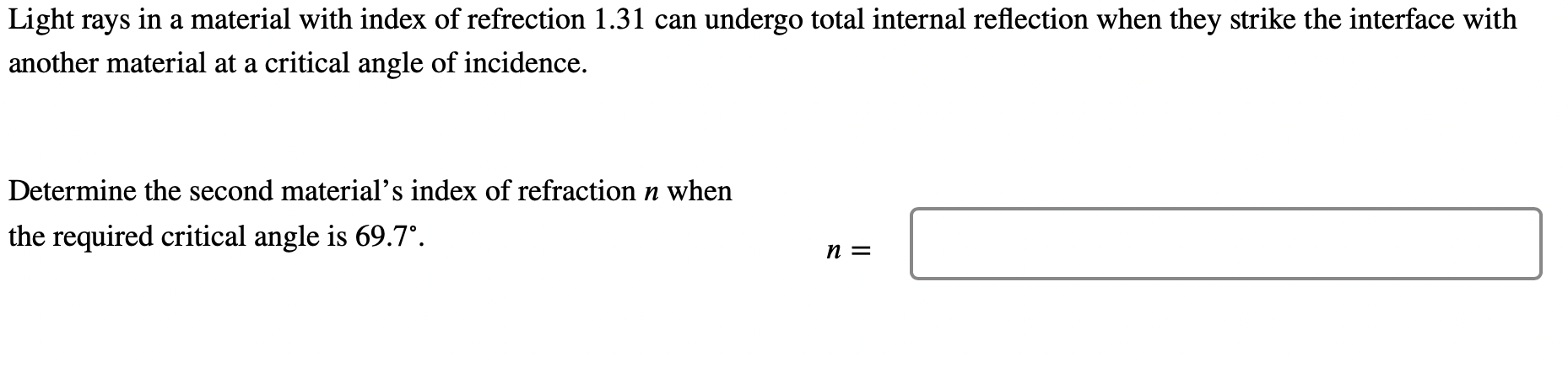 Solved Light rays in a material with index of refrection | Chegg.com
