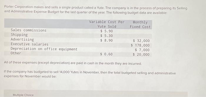 Solved Porter Corporation makes and sells a single product | Chegg.com