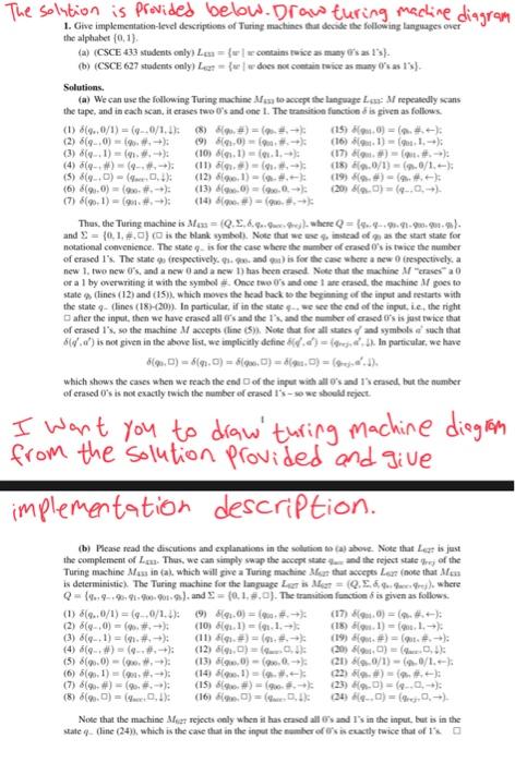 Solved 1. Give implementation-level descripeions of Turing | Chegg.com