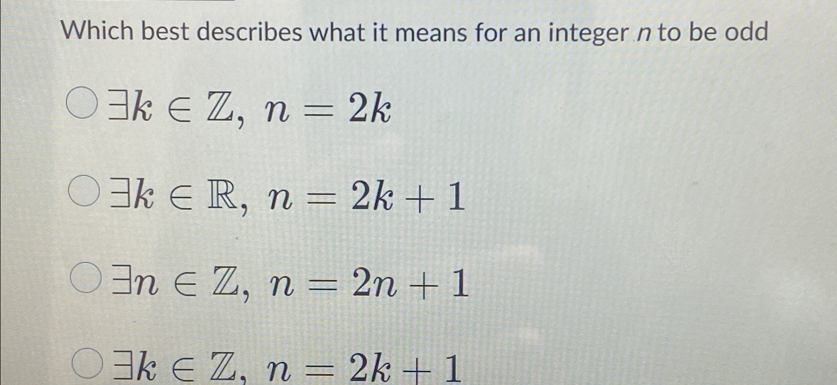 Solved Which best describes what it means for an integer n | Chegg.com