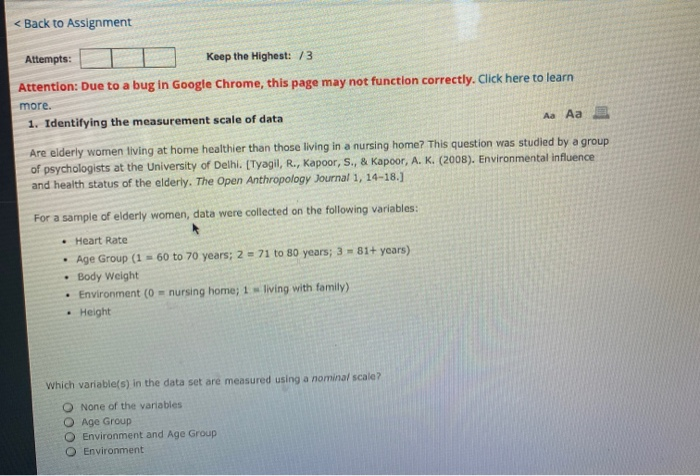 Solved Back to Assignment Attempts: Keep the Highest: /3 | Chegg.com